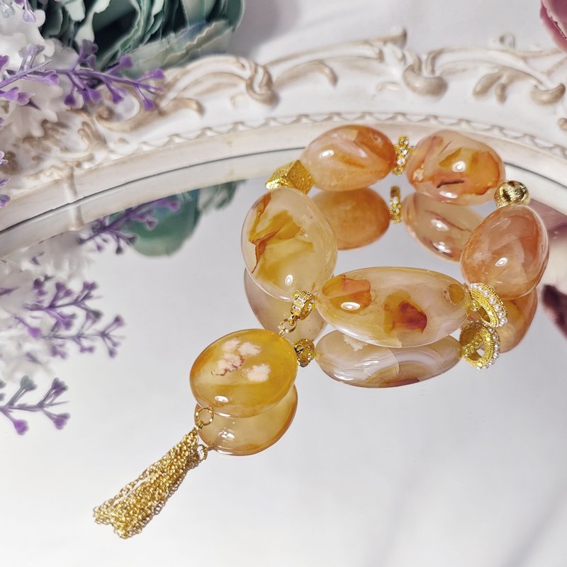 Rare golden agate jade cherry blossom rolling stone lucky big Gemstone bracelet only one - Shop ...