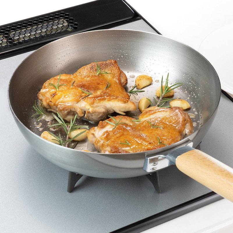 Japan Peace FREIZ Chitose Japanese Made Wooden Handle Flat Bottom Deep Frying Iron Pan (IH ...