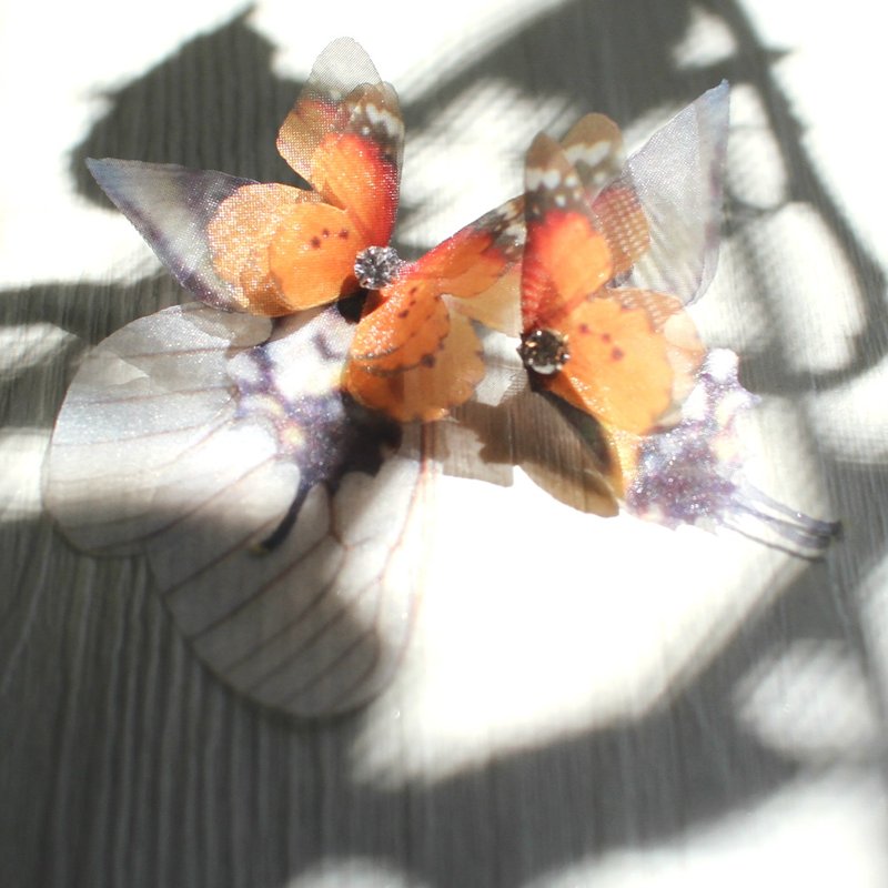 A pair of asymmetric butterfly earrings & rhinestone 925 silver ear pin pierced or clip-on ...