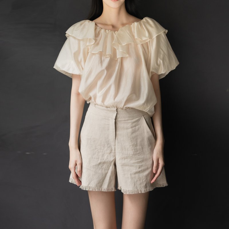 Layered wave collar chiffon top - off-white - Shop no216 Women's Tops - Pinkoi