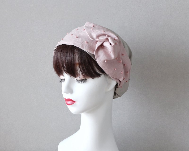 Linen and cotton hair turban with cherry blossom dot embroidery Medical ...