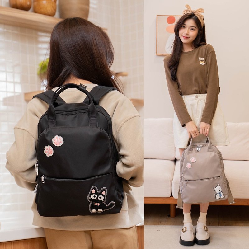 旅人包 小黑貓 毛巾繡 多層 後背包【330033】 Kiro貓拼布包｜後背包/背包/書包人氣榜 - Pinkoi