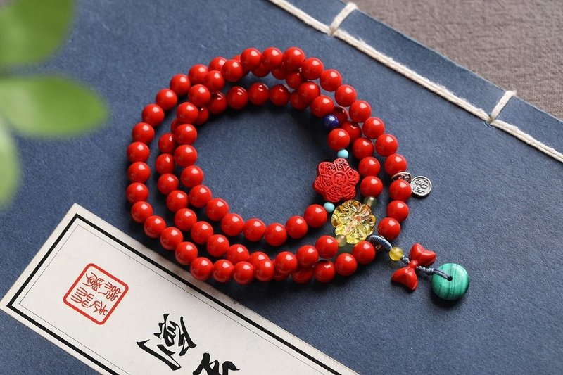 天然原礦硃砂精品紅砂三圈手鏈 、項鏈兩用款 規格6mm 水墨｜手鍊/手環人氣榜 - Pinkoi