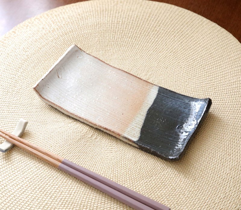 Long board plate made of black granite clay and titanium matte glaze ...