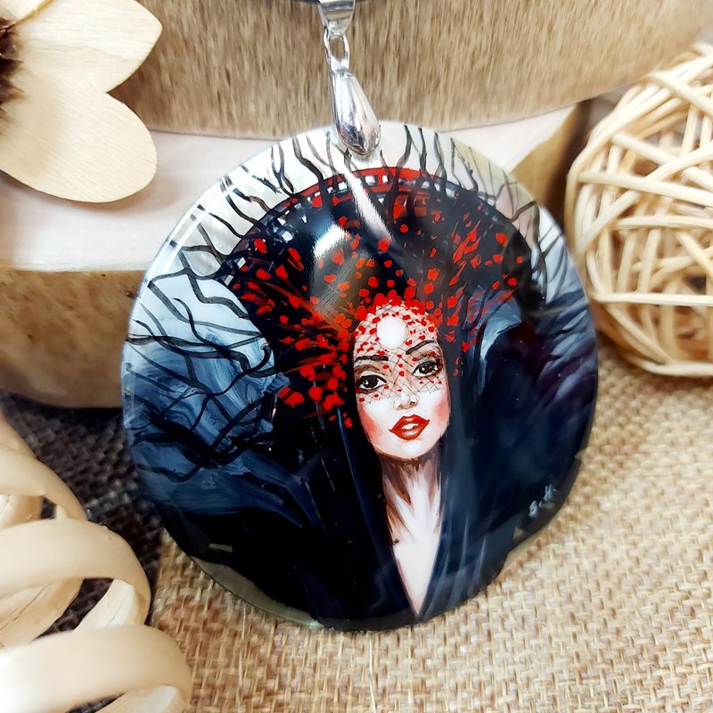 Dark sorceress Scandinavian goddess Queen Hel painted on pearl women ...