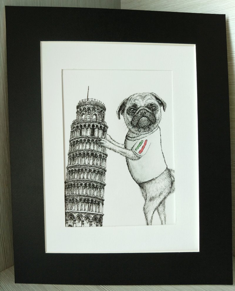 手繪寵物畫 動物畫 可愛狗仔 連紙框 - 設計館 SOPH 似顏繪/客製畫 - Pinkoi