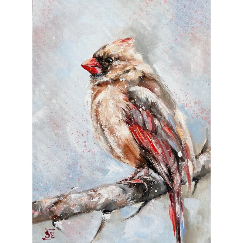 Red Cardinal Painting Original Bird Art Bird Painting Angry bird ...