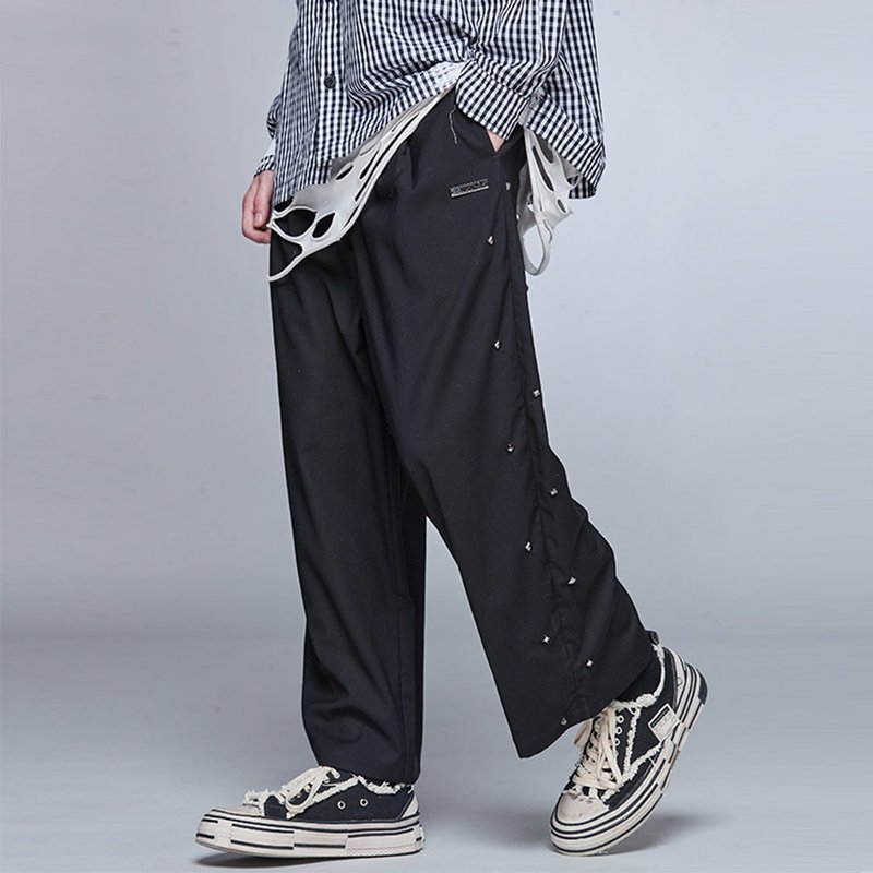 垂感直筒九分褲 鉚釘西褲 闊腿褲子 - 設計館 MUYU 男長褲/休閒褲 - Pinkoi