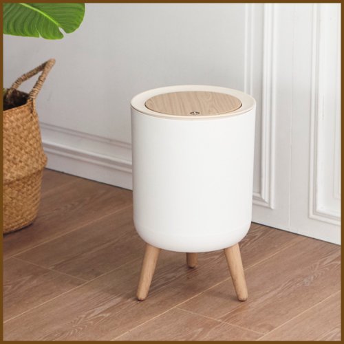 【ikloo】Wood grain high-footed trash can - Shop ikloo Trash Cans - Pinkoi