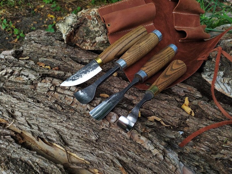 Forged Bent Gouge Set 4pcs. Straight Rounded Chisel. Bent chisel ...