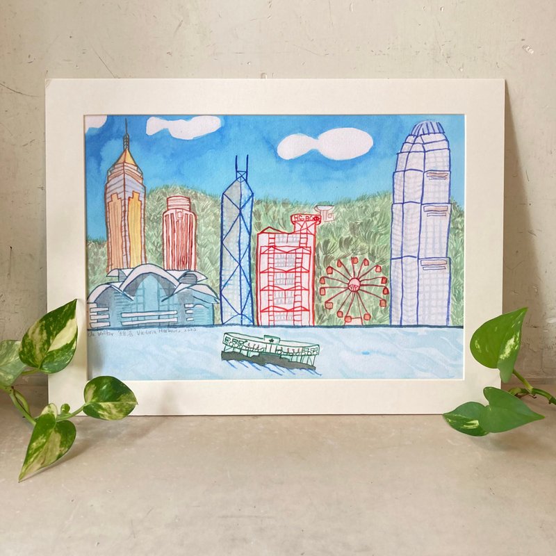 複製原畫 明信片 裱畫 水彩 香港 維港 維多利亞港 - 設計館 Circle Walker 周圍行 卡片/明信片 - Pinkoi