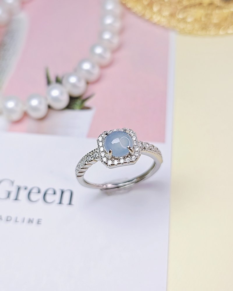 招財 貴人來|夢幻紫|緬甸翡翠冰淡藍紫蛋面6mm純銀鍍18k蕾絲戒指 - 設計館 Luien路安翡翠 戒指 - Pinkoi