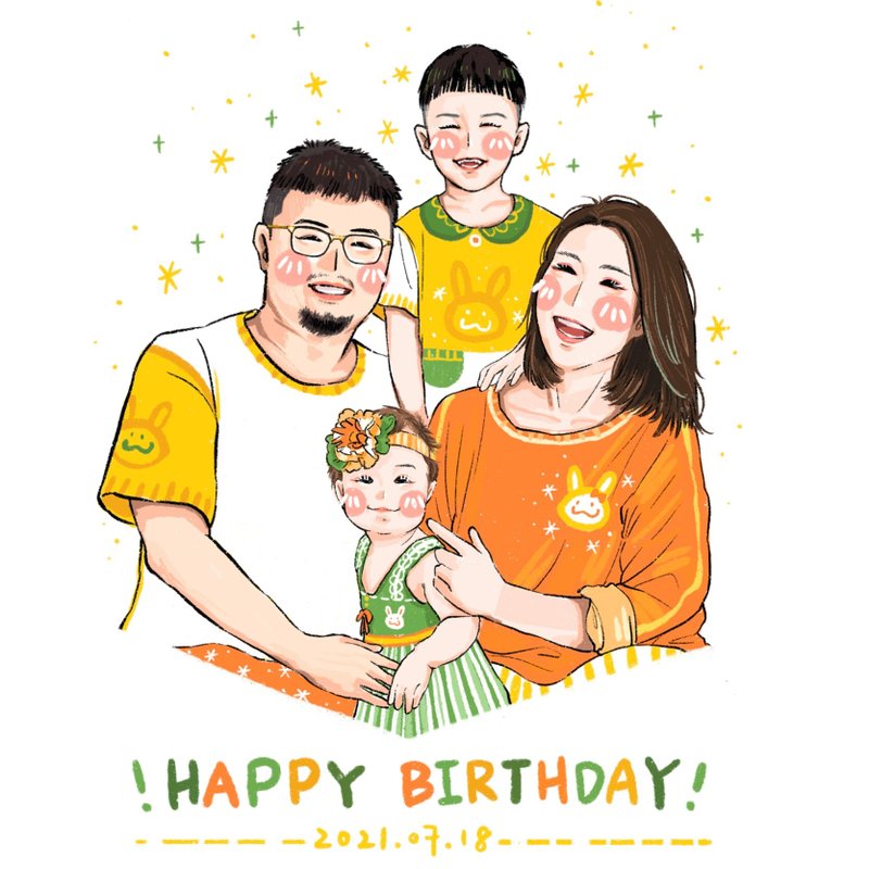 【數位】【全家福客製化似顏繪】可愛腮紅簡約風 全家福 生日禮物 滿月紀 Tifuling Sis 地縛靈姐姐|電子似顏繪繪畫插畫人氣榜