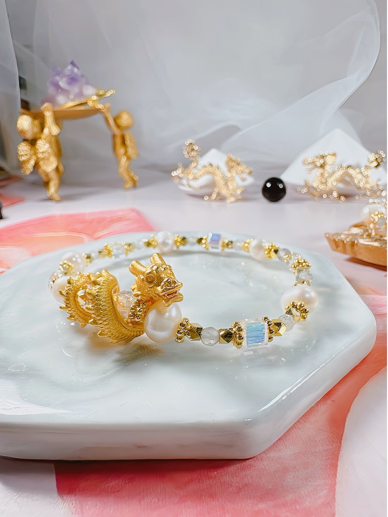 白貝母 灰月光 925銀鍍999金龍 極光方塊 18k金 設計款 水晶 心想飾成水晶手作｜手鍊/手環人氣榜 - Pinkoi