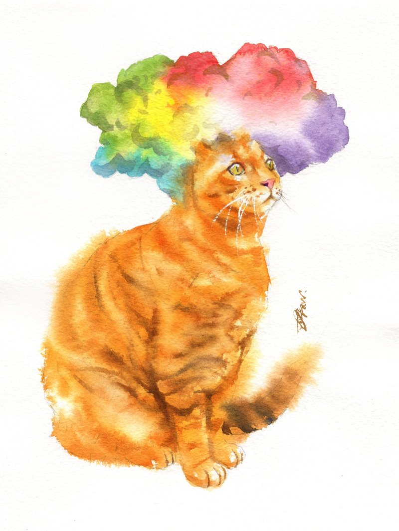 水彩原畫【爆炸頭橘喵】 詞不DA藝｜海報/掛畫/掛布人氣榜 - Pinkoi