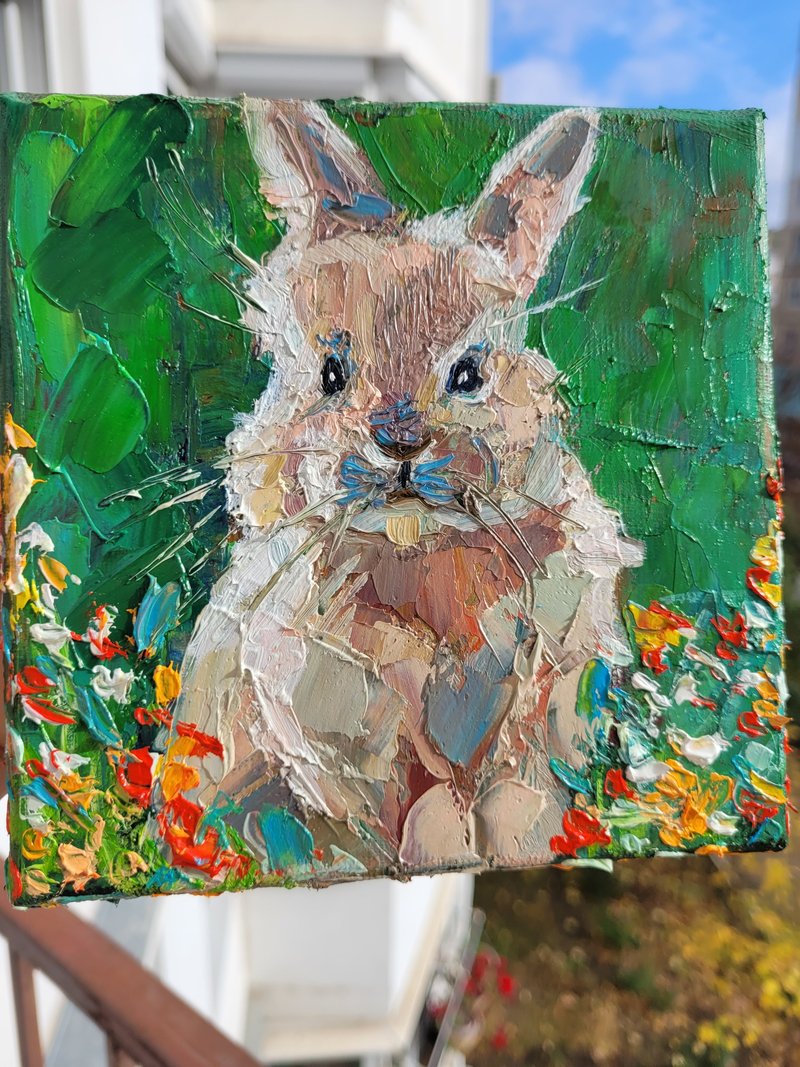 Cute Bunny Abstract Original Portrait Art Oil Painting on Canvas ...