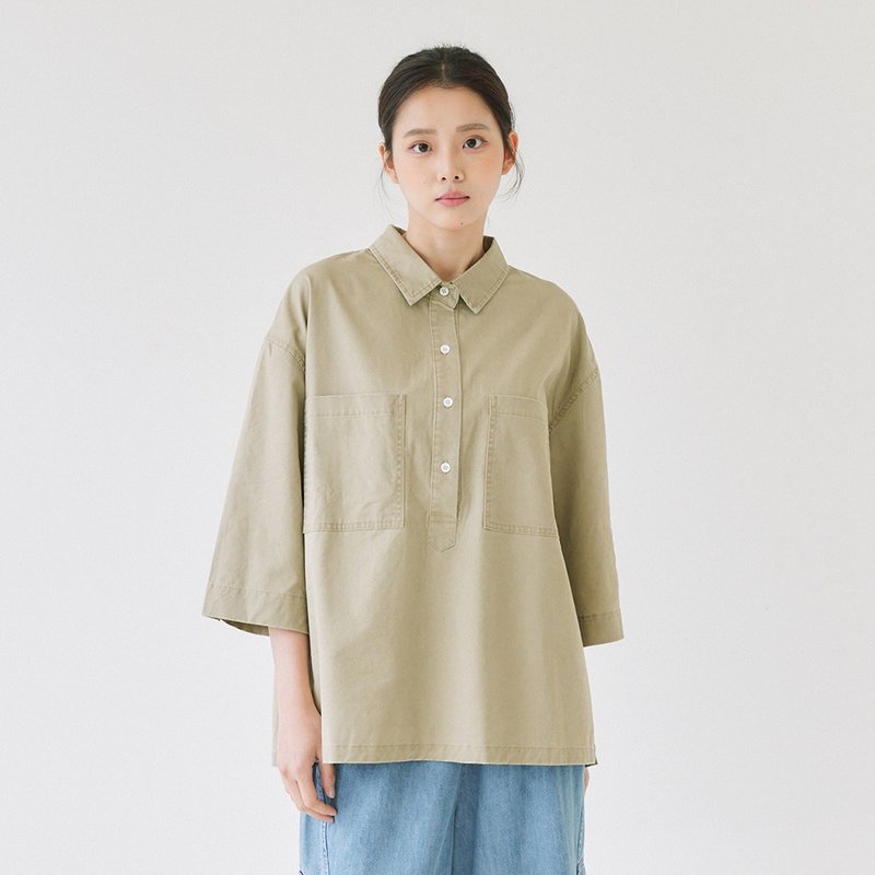 【Simply Yours】水洗側開岔襯衫 卡其F Simply Yours｜女上衣/長袖上衣人氣榜 - Pinkoi