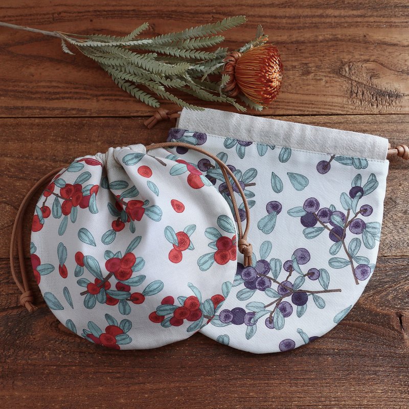 Berry Round Linen Stitching Drawstring Pocket Small Storage Bag Two ...