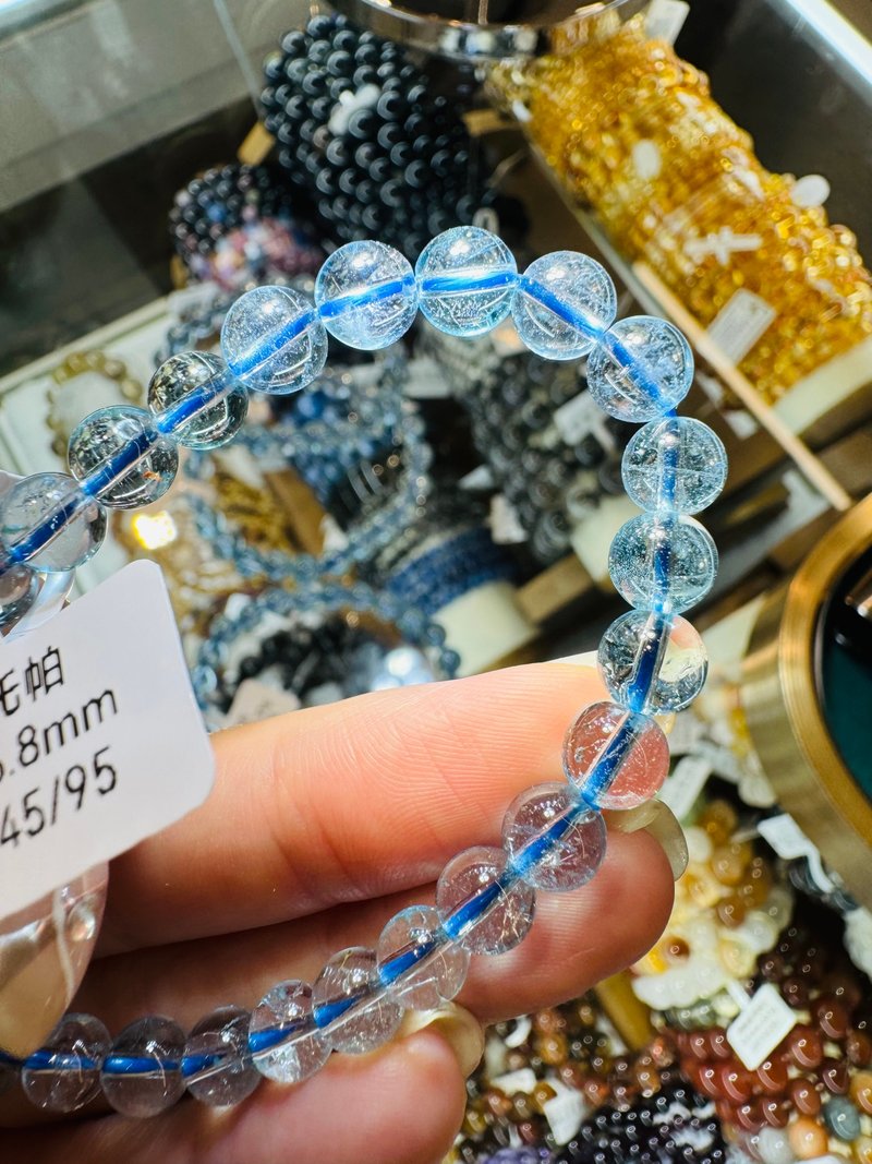 天然海藍托帕石水晶6.5-6.8mm手珠消除悲傷增加自信快樂吸引財 - 設計館 晶玉良言閣 手鍊/手環 - Pinkoi