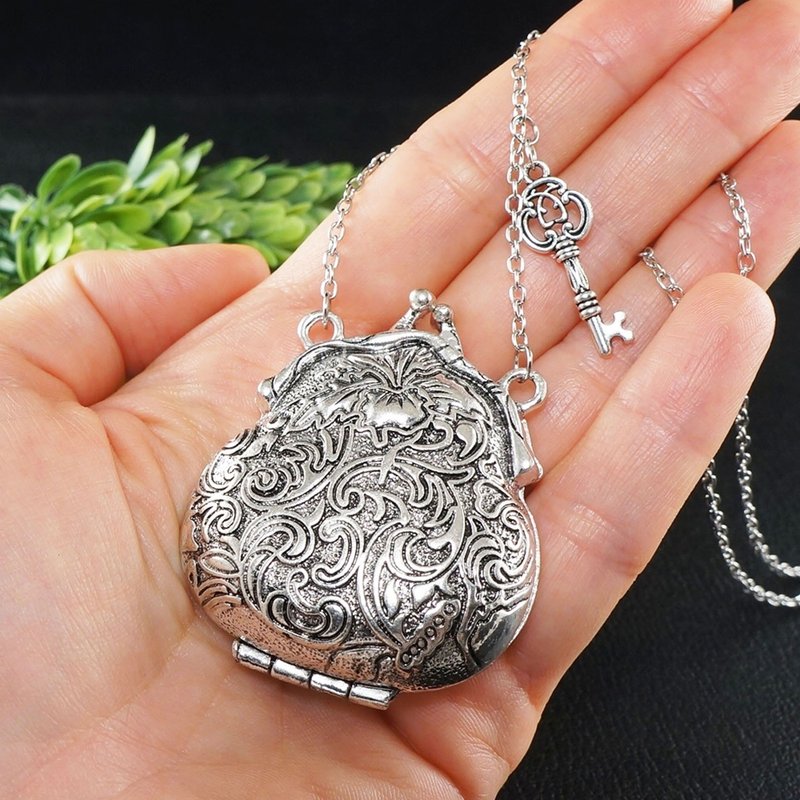 Silver Purse Necklace Tiny Bag Necklace Keepsake Locket Pendant ...