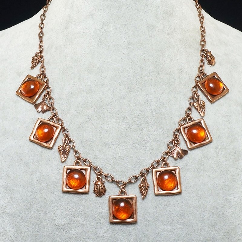 Orange Glass Copper Leaf Autumn Fall Forest Woodland Nature Necklace Jewelry AGATIX｜項鍊人氣榜 - Pinkoi