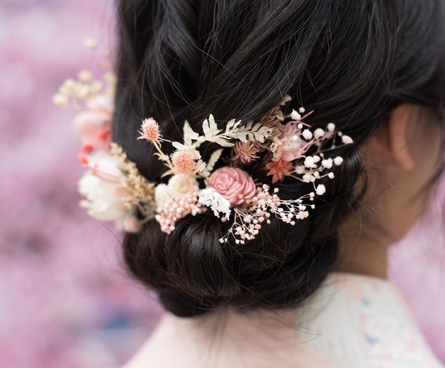 2F Dried flower hair fork spring flower wedding souvenir bridal head flower styling hair accessories Hanbok kimono Shop 2f food flower Hair Accessories Pinkoi