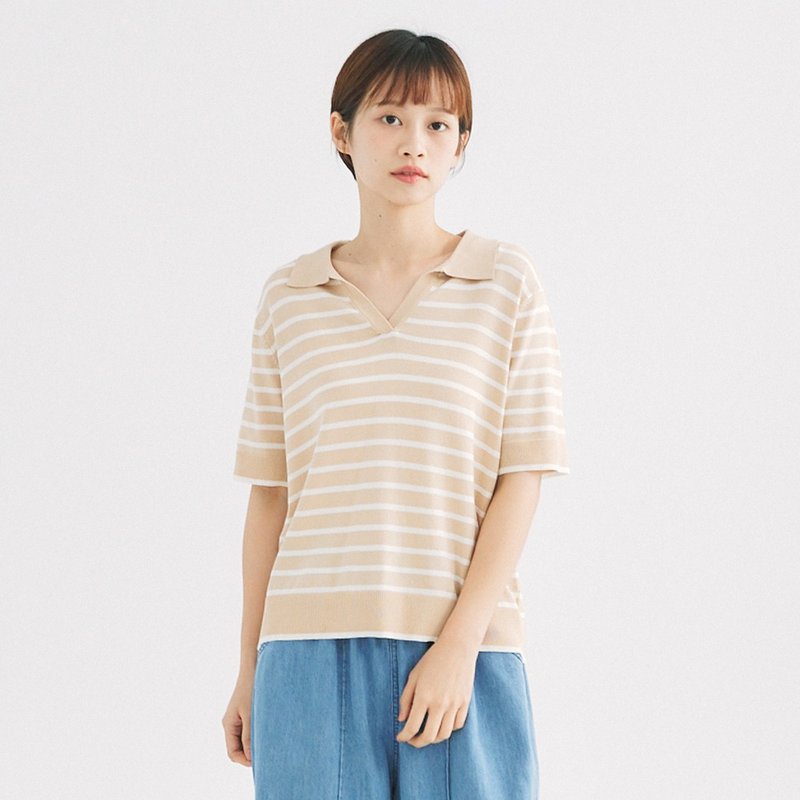 【Simply Yours】V領條紋針織上衣 杏F Simply Yours - Pinkoi 限時優惠活動