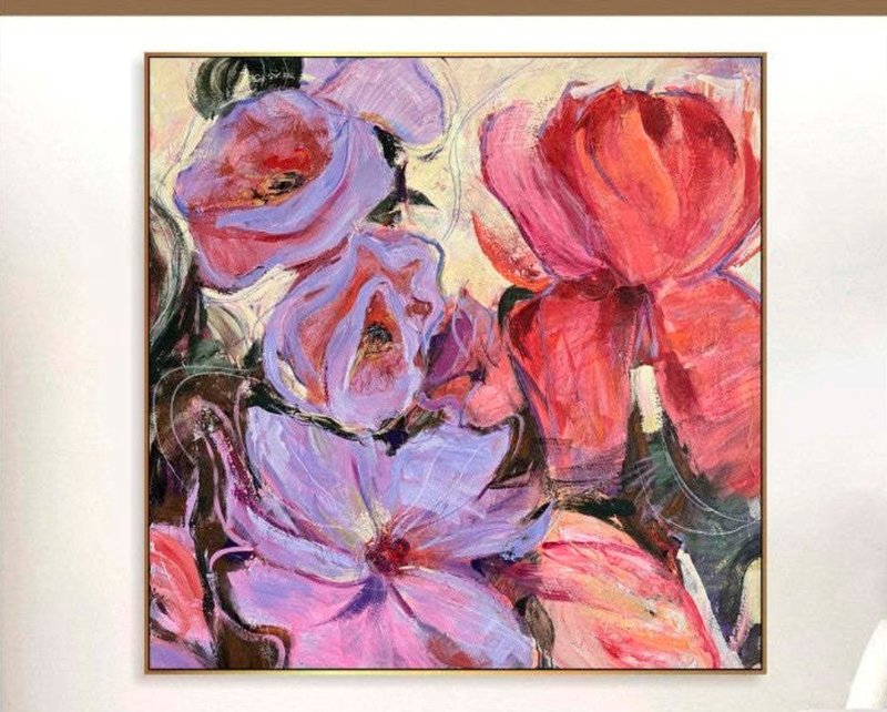 Flowers Painting Abstract Nature Wall Art Canvas Original Paintings Large Floral TrendGallery｜壁貼 ...