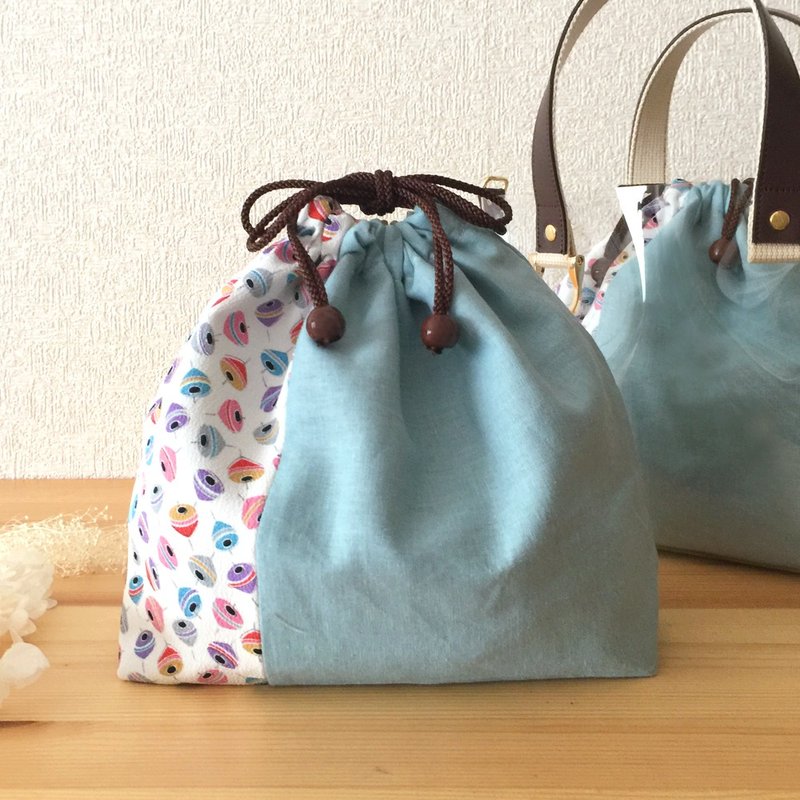 Drawstring Bag with Japanese pattern, Kimono and linen - for Clear Tote ...