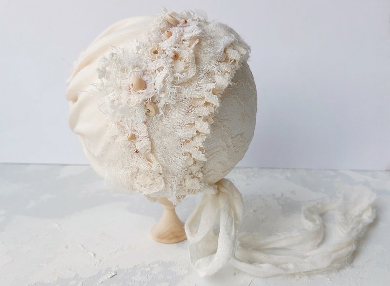 Newborn vintage bonnet Beige boho hat, Rustic bonnet Newborn ...