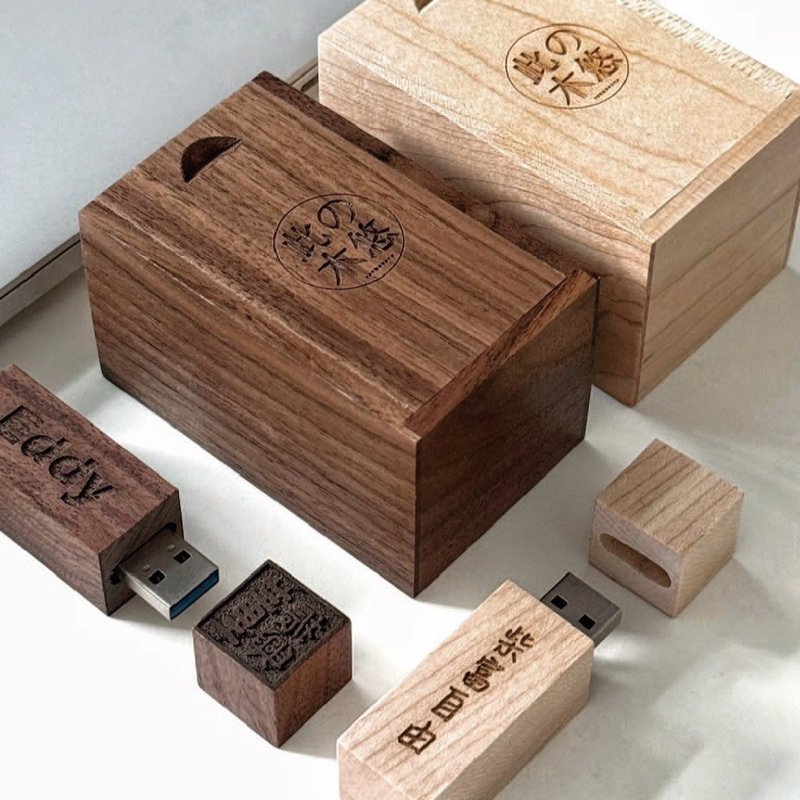 [Customized] Log USB flash drive 64G stamp model with wooden outer box ...