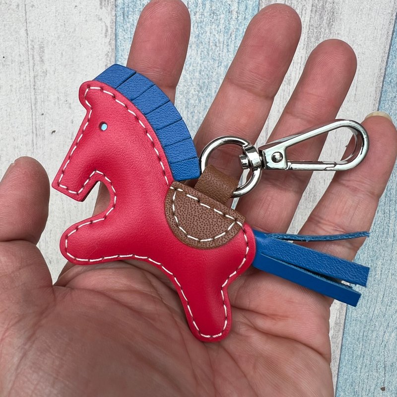 Healing little thing red cute pony hand-stitched leather keychain small ...