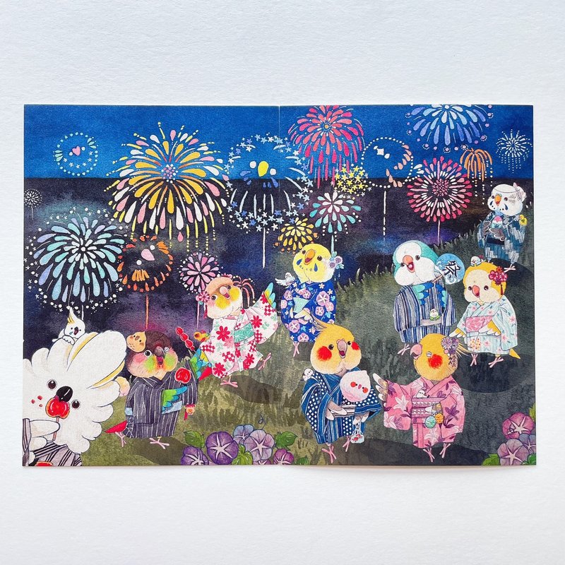 Rolia's 手作 夏日煙火浴衣祭/鸚鵡/鳥 明信片 Rolia's 手作｜卡片/明信片人氣榜 - Pinkoi