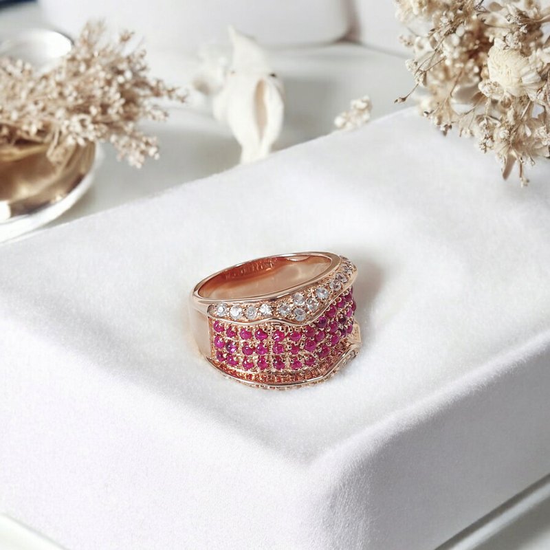 Siamese ruby ring decorated with white zircon, silver925 setting - Shop ...