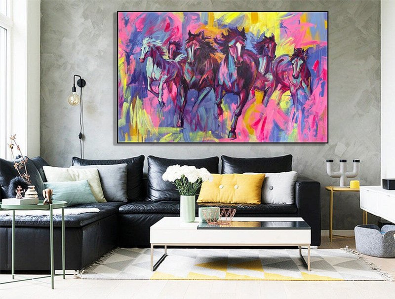 Abstract Running Horses Oil Paintings Colorful Animal Painting on Canvas Modern TrendGallery｜壁貼 ...