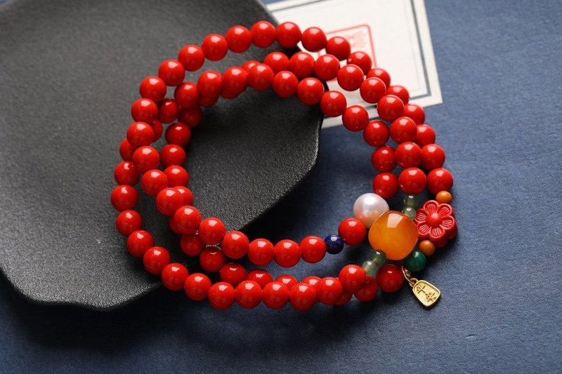 天然原礦硃砂精品紅砂三圈手鏈含量95%以上6mm 水墨｜手鍊/手環人氣榜 - Pinkoi