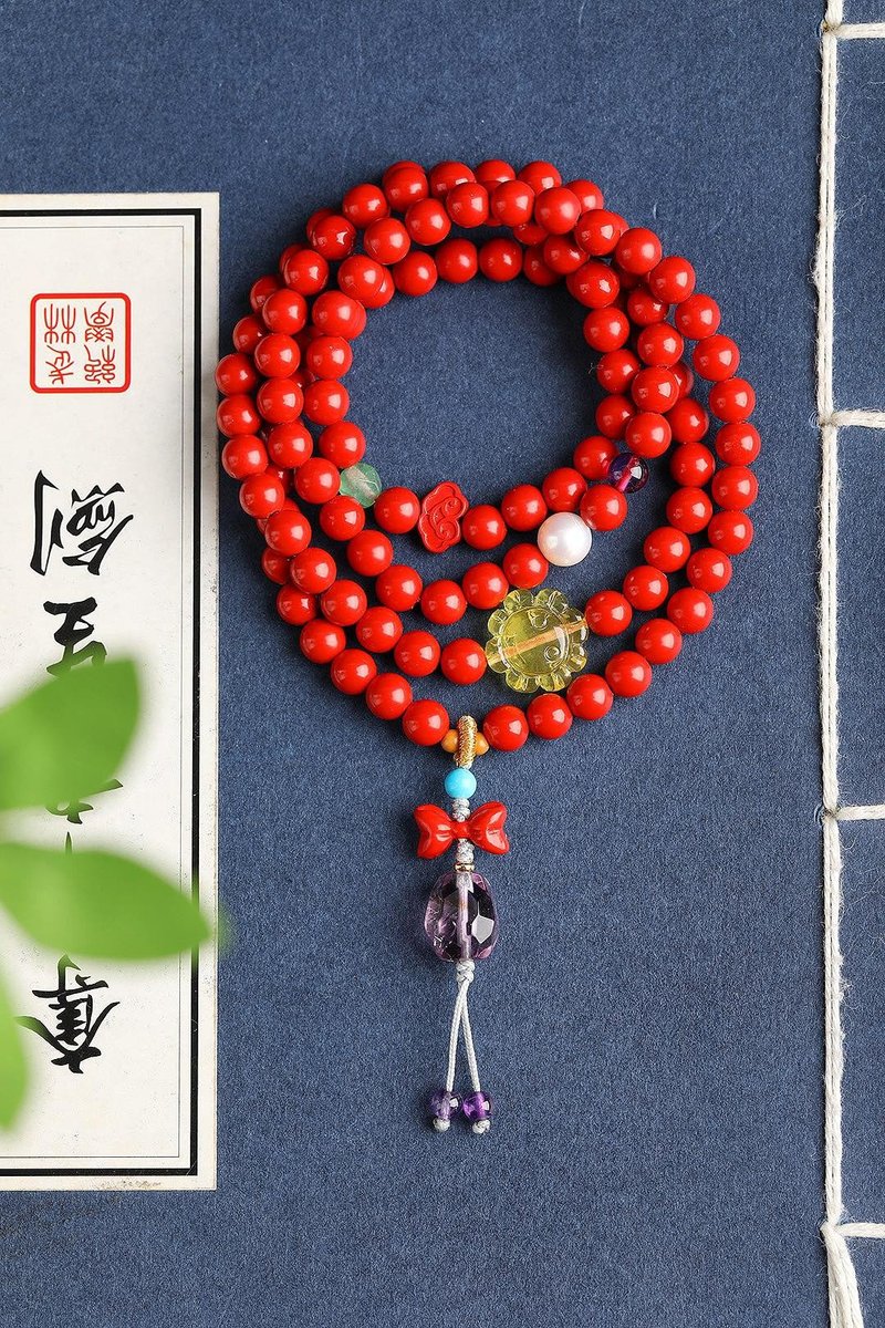 天然原礦硃砂精品紅砂108顆佛珠手鏈 項鏈兩用款含量95%以上6mm 水墨｜手鍊/手環人氣榜 - Pinkoi