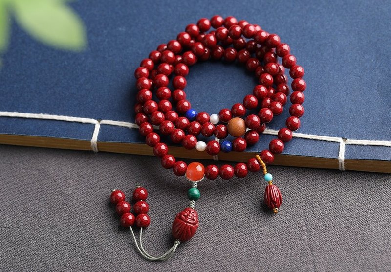 天然原礦硃砂精品紫金砂108顆佛珠手鏈 硃砂含量高達95% 水墨｜手鍊/手環人氣榜 - Pinkoi