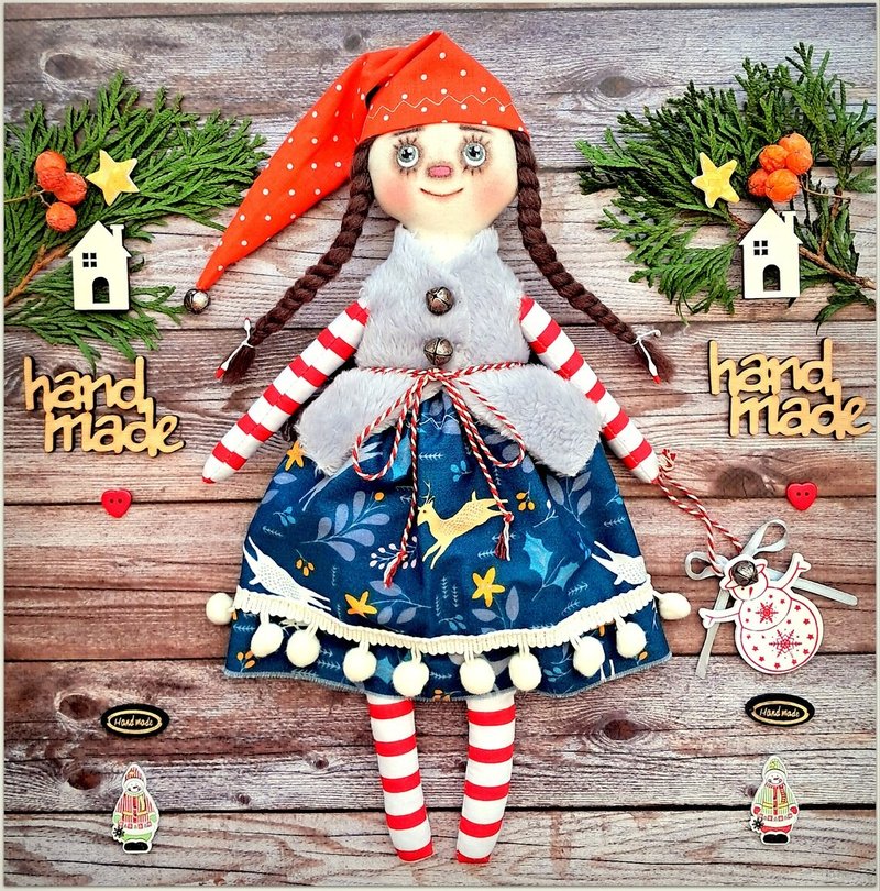 Christmas Elf cloth doll rag doll softie stuffed doll fabric doll home ...