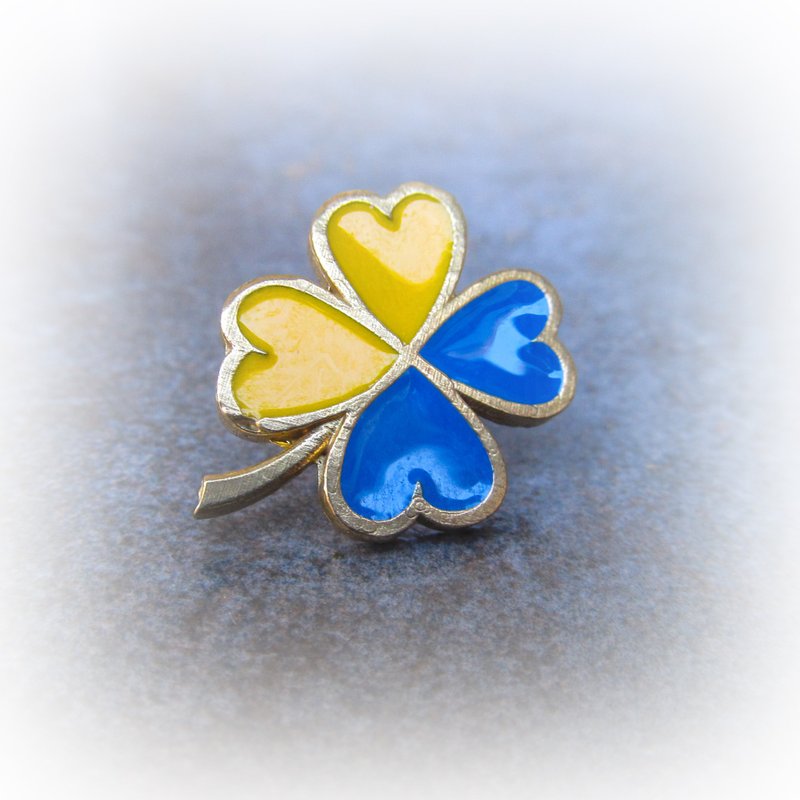 clover yellow blue pin,ukraine clover pin,handmade enamel brass pins ...