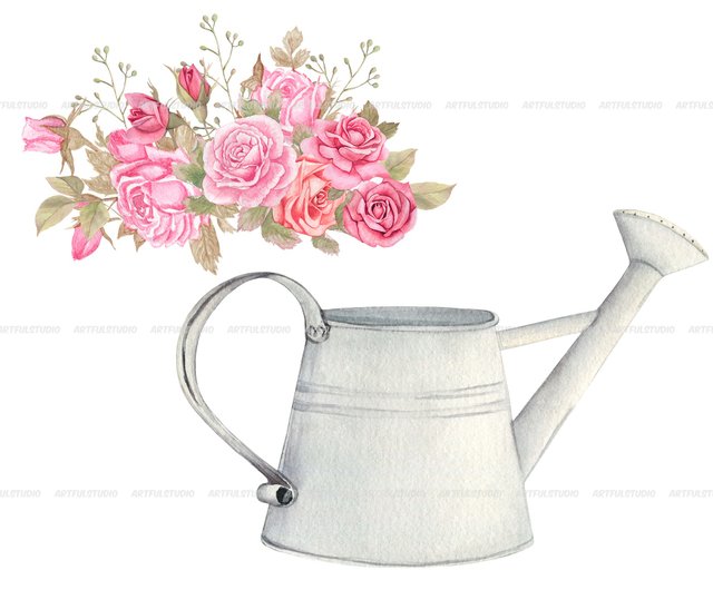 Watering Can And Flowers Clipart