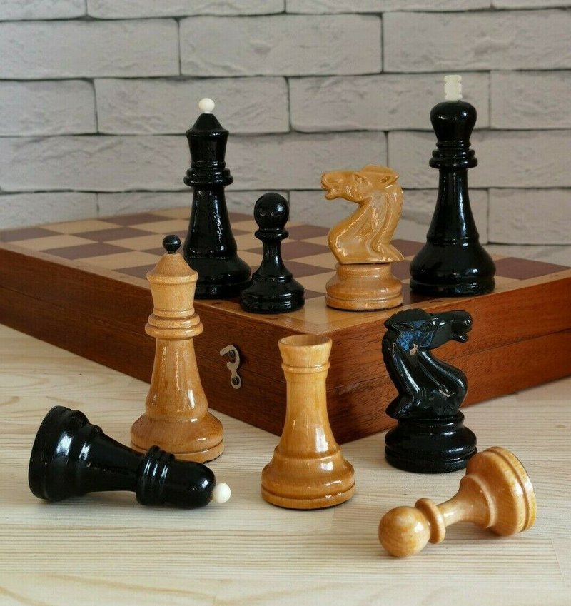 1980s NEW Old wooden Tournament Grandmaster chess set with weights USSR ...