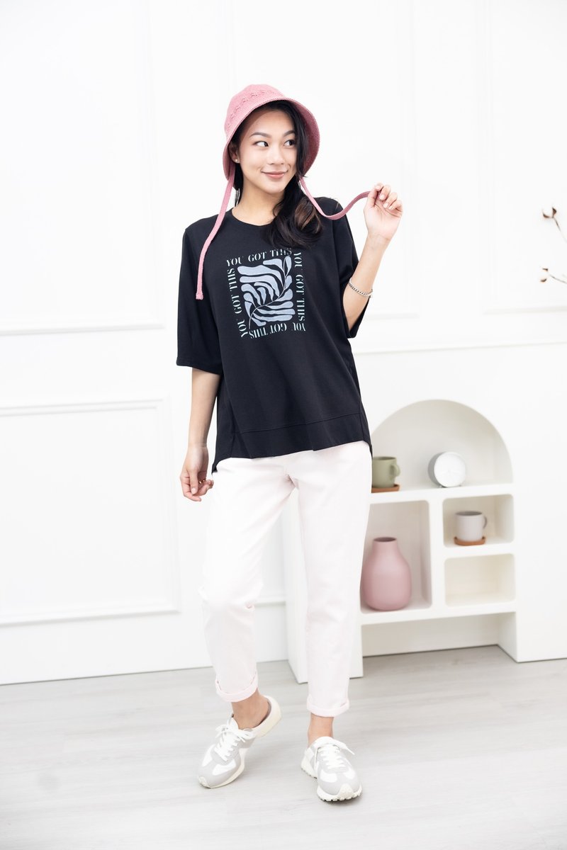 you got this印花短袖上衣 黑色 Meya 編縫編織｜女 T 恤人氣榜 - Pinkoi