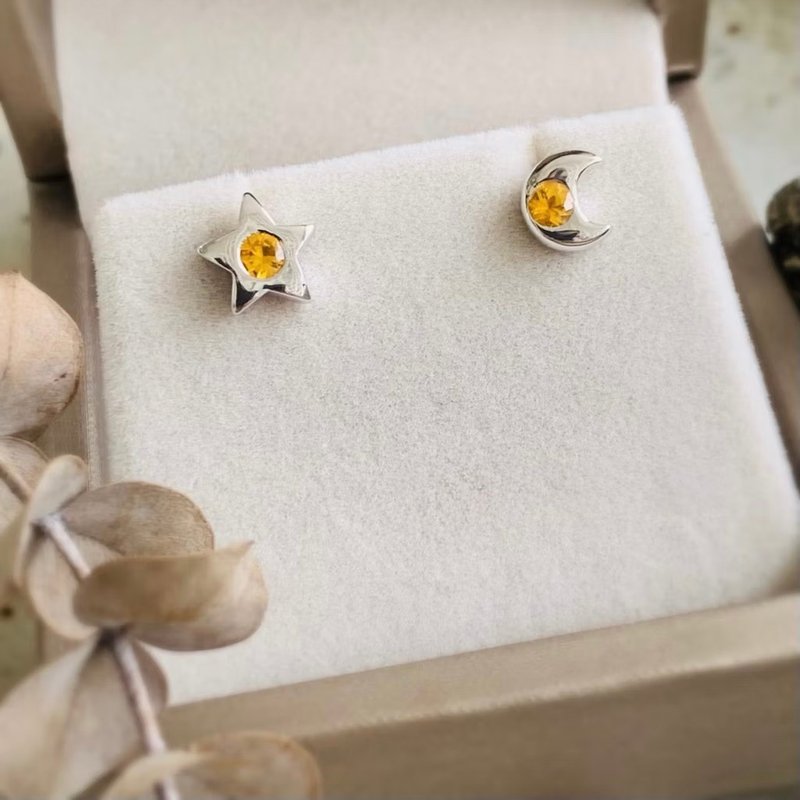 Star/Moon stud earrings set with Yellow Sapphire (3 mm.) - Shop Aquamarineshop Earrings & Clip ...
