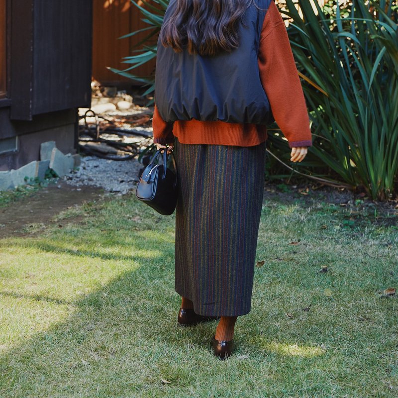 KOOW復古羊毛呢混色條紋半裙 松緊腰百搭秋冬半身裙 KOOW｜裙子/長裙人氣榜 - Pinkoi