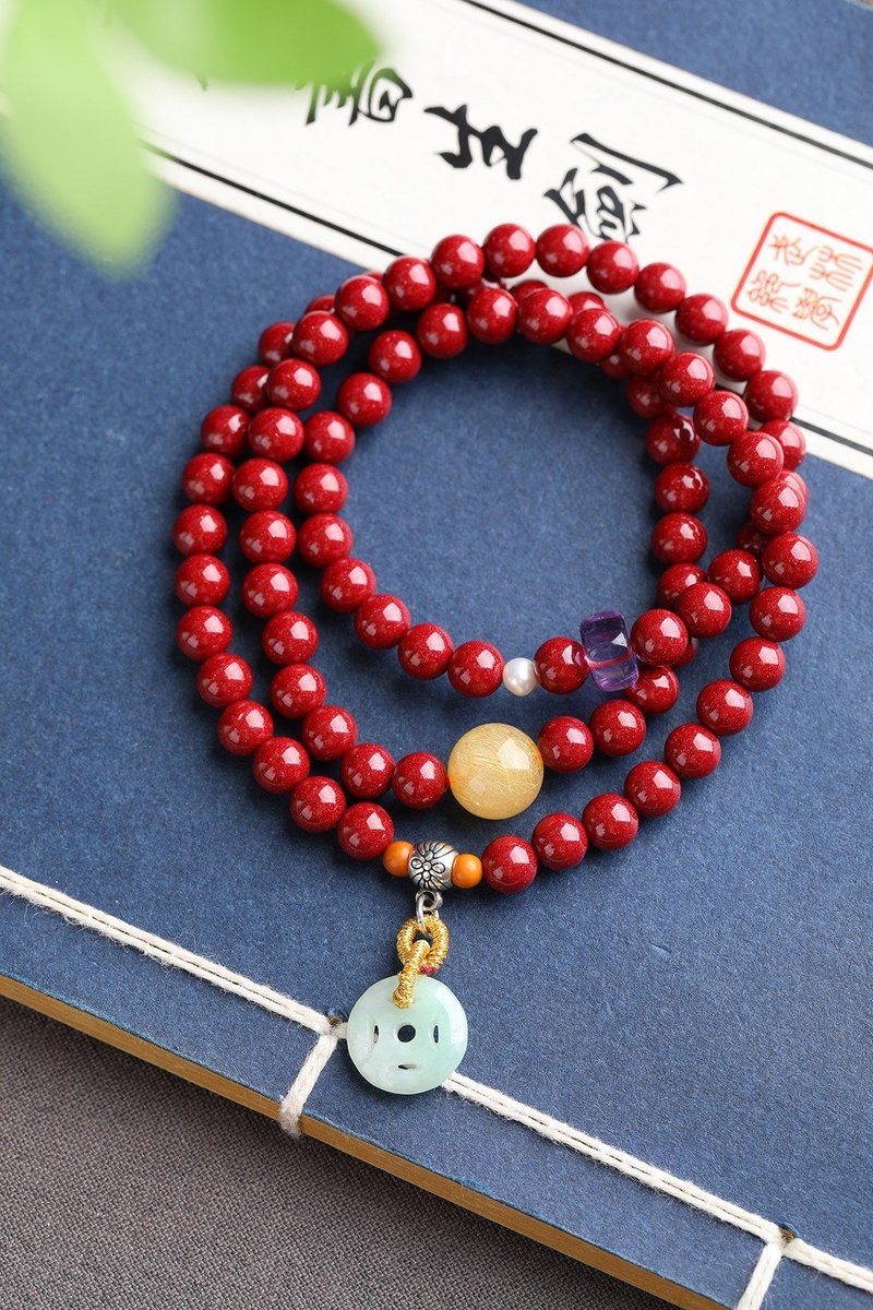 天然原礦硃砂精品紫金砂三圈手鏈含量95%以上6mm 水墨｜手鍊/手環人氣榜 - Pinkoi