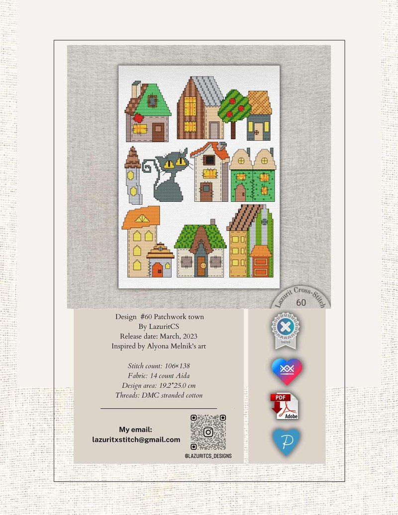 【數位】patchwork town cross stitch pattern LazuritCS｜其他數位商品人氣榜 - Pinkoi