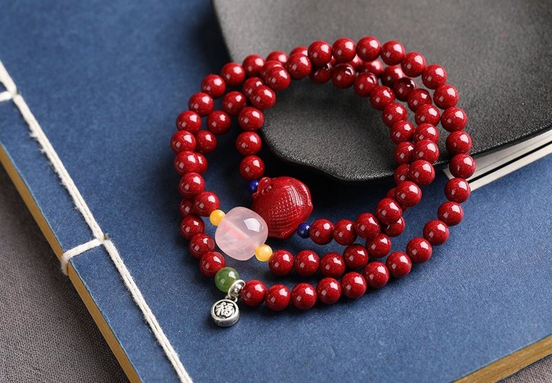 天然原礦硃砂精品紫金砂三圈手鏈含量95%以上6mm - 設計館 水墨 手鍊/手環 - Pinkoi