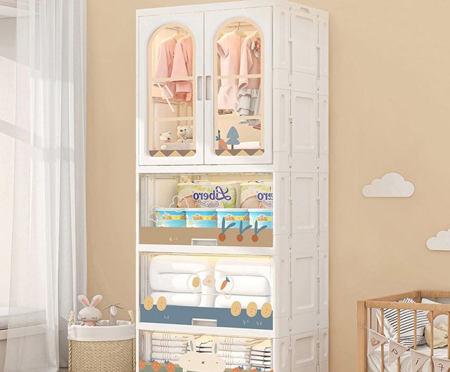 Yeya 58 sided wide speed combination cute rabbit print double door children s wardrobe 2 flip lids 1 drawer
