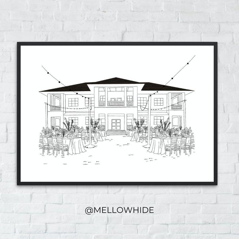 【數位】客製化房屋場地線條畫 A4 第一個家 約會地點 訂婚地點 婚禮地點 - 設計館 MELLOWHIDE 電子似顏繪/繪畫/插畫 - Pinkoi
